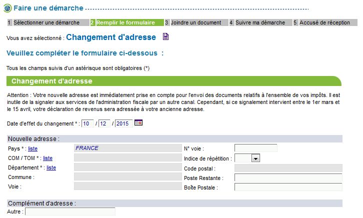 Impôt et changement d'adresse. Changement adresse impot