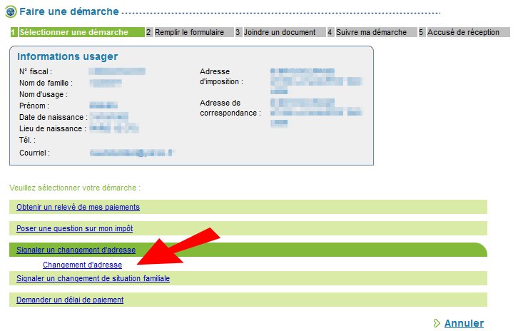 Impôt et changement d'adresse. Changement adresse impot